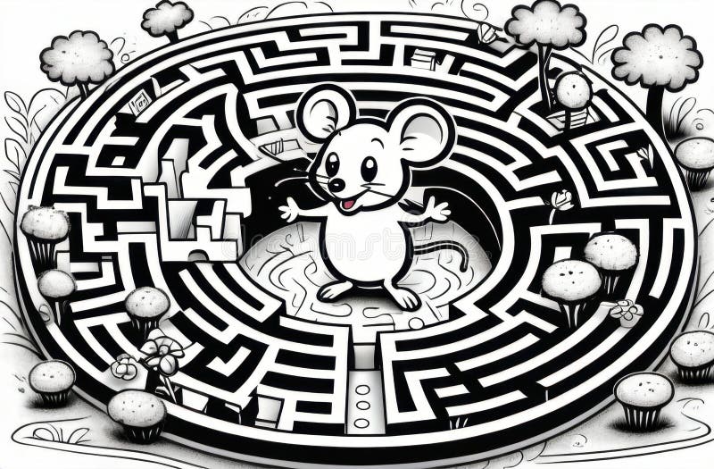 Black and White Drawing of a Mice in a Maze at 9-12-2024 Stock ...