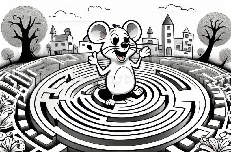Black and White Drawing of a Mice in a Maze at 9-12-2024 Stock ...