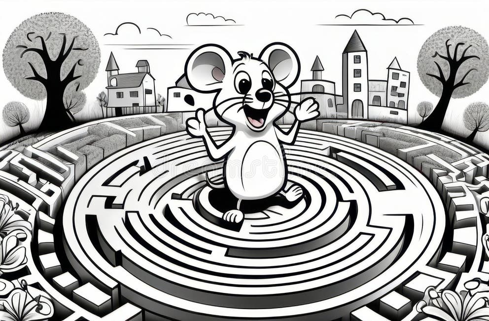 Black and White Drawing of a Mice in a Maze at 9-12-2024 Stock ...