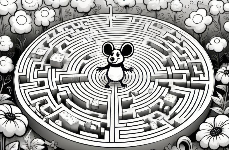 Black and White Drawing of a Mice in a Maze at 9-12-2024 Stock ...
