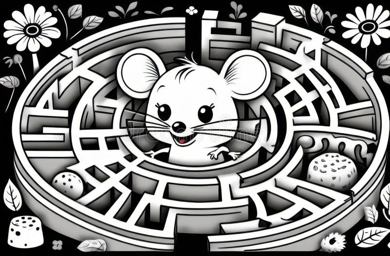 Black and White Drawing of a Mice in a Maze at 9-12-2024 Stock Illustration - Illustration of ...