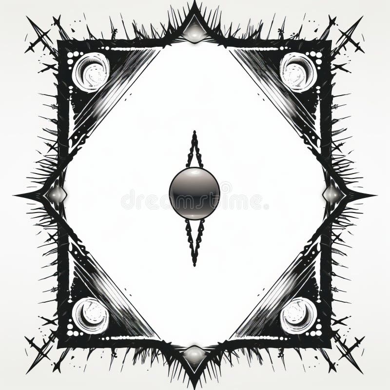 A Black and White Drawing of a Moon and Stars in a Square Frame Stock ... A Black and White Drawing of a Moon and Stars in a Square Frame Stock ...
