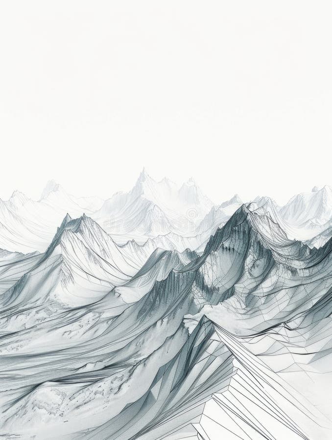 A Black and White Drawing of a Mountain Range Stock Photo - Image of ...