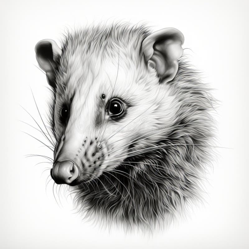 Realistic Black and White Opossum Portrait Tattoo Drawing Stock ...