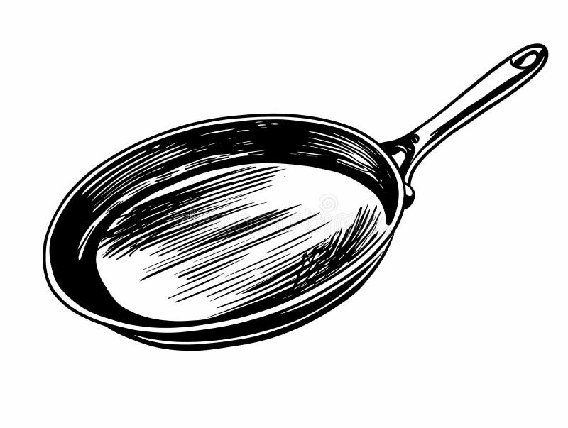 A Black and White Drawing of a Pan - Object on White - Kitchen Utensil ...