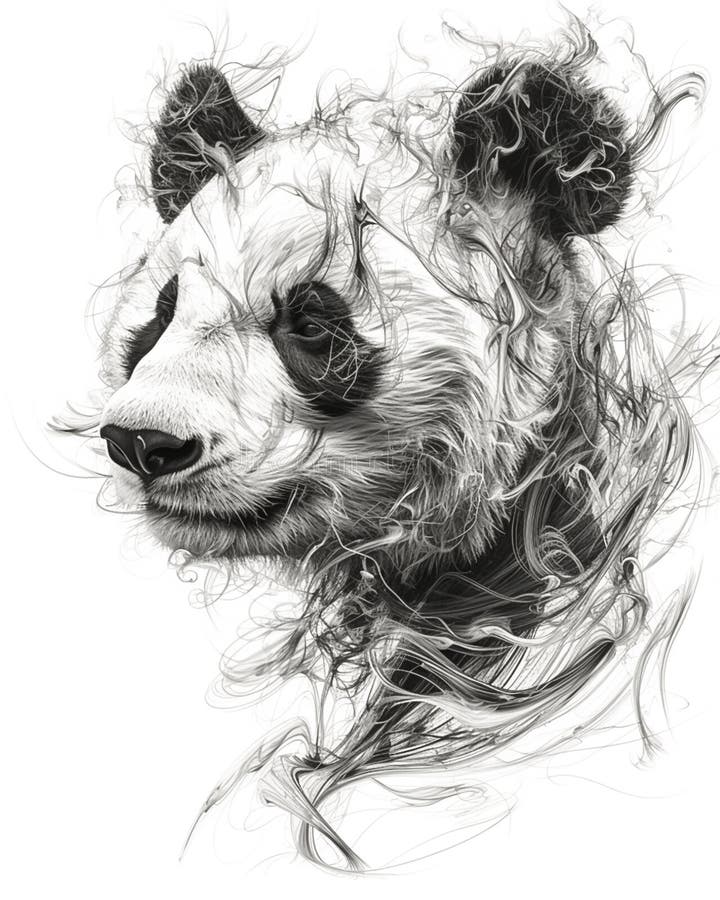 A Black and White Drawing of a Panda Bear S Head Stock Illustration ...