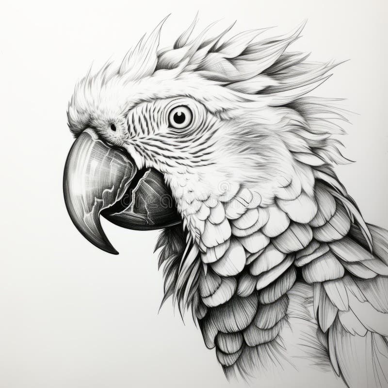 Detailed Line Drawing of a Beautiful Parrot in Ambient Occlusion Style ...