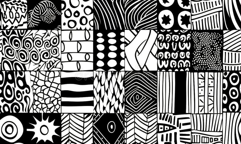 A Black and White Drawing of a Patchwork Pattern Stock Illustration ...