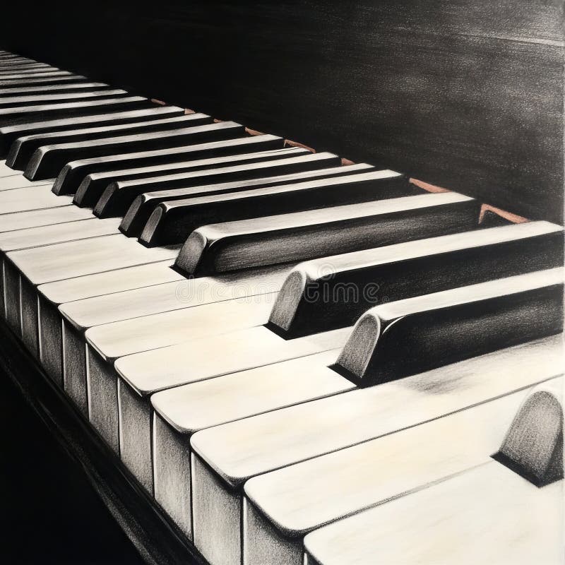 A Black and White Drawing of a Piano Keyboard Stock Image - Image of ...