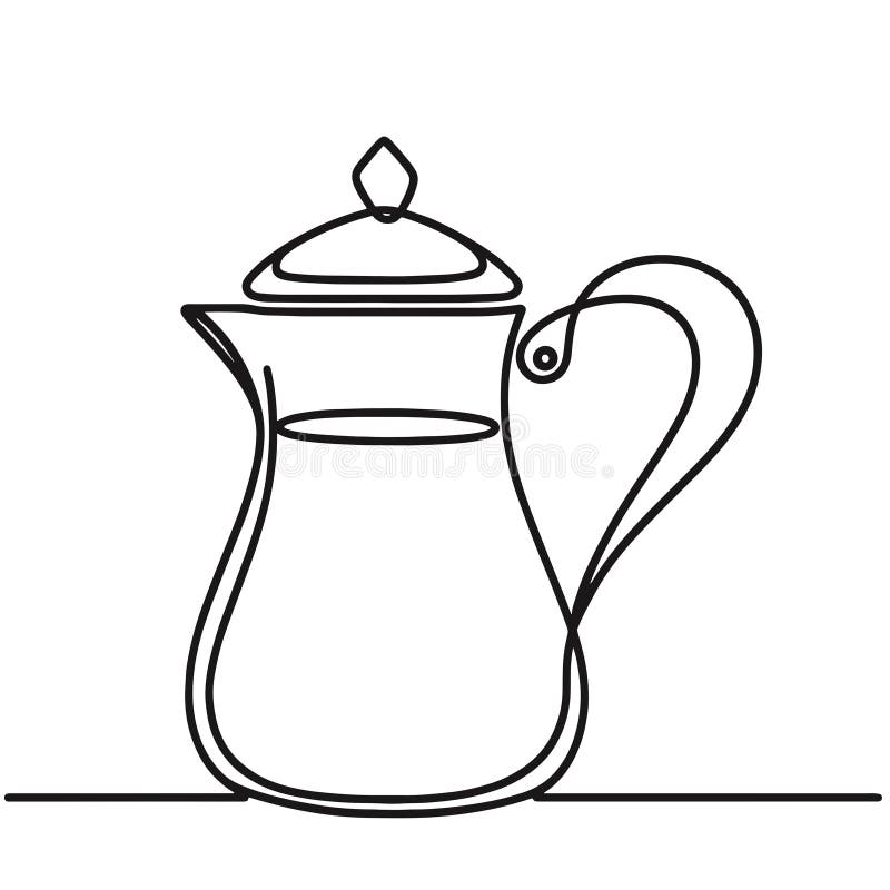A Black and White Drawing of a Pitcher with a Handle and a Lid Stock ...