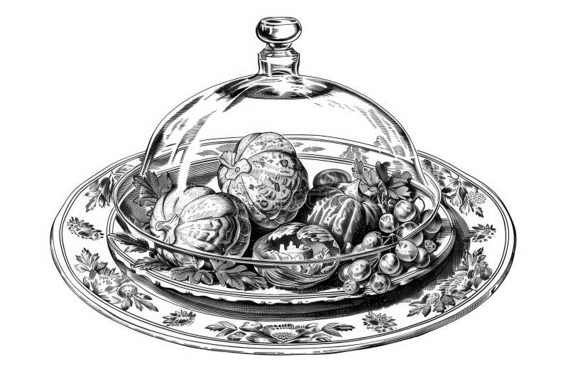 A Black and White Drawing of a Platter with Eggs. Ideal for Food and ...