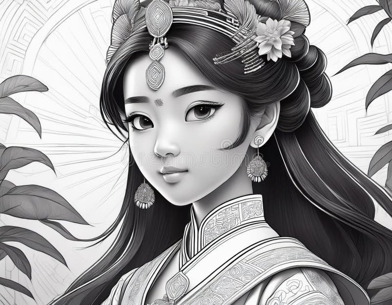 Black and White Drawing of a Princess Stock Illustration - Illustration ...