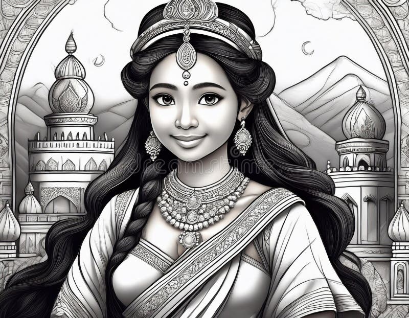 Black and White Drawing of a Princess Stock Illustration - Illustration ...