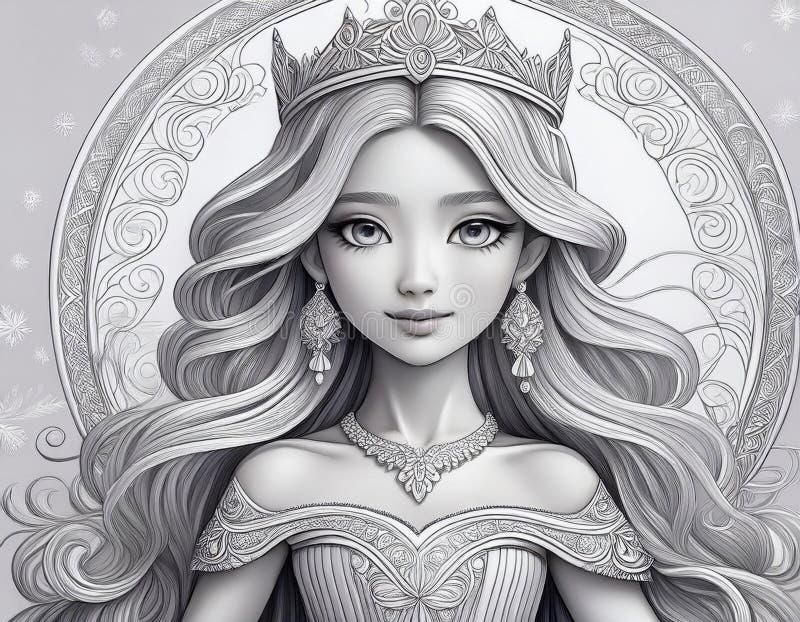 Black and White Drawing of a Princess Stock Illustration - Illustration ...