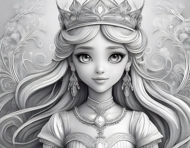 Black and White Drawing of a Princess Stock Illustration - Illustration ...