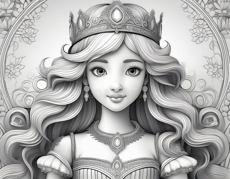 Black and White Drawing of a Princess Stock Illustration - Illustration ...