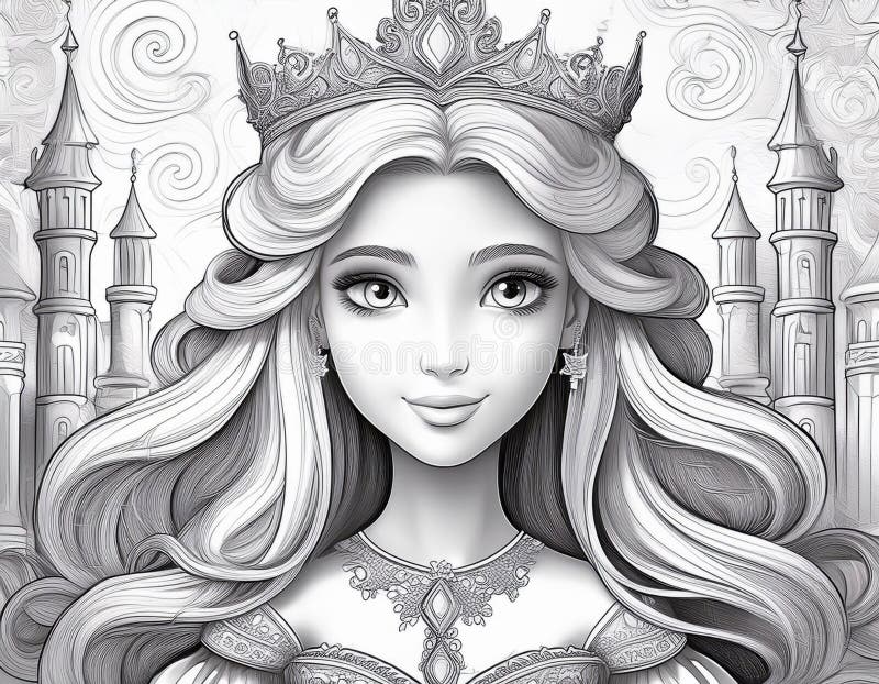 Black and White Drawing of a Princess Stock Illustration - Illustration ...