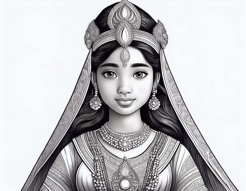 Black and White Drawing of a Princess Stock Illustration - Illustration ...