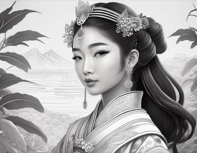 Black and White Drawing of a Princess Stock Illustration - Illustration ...