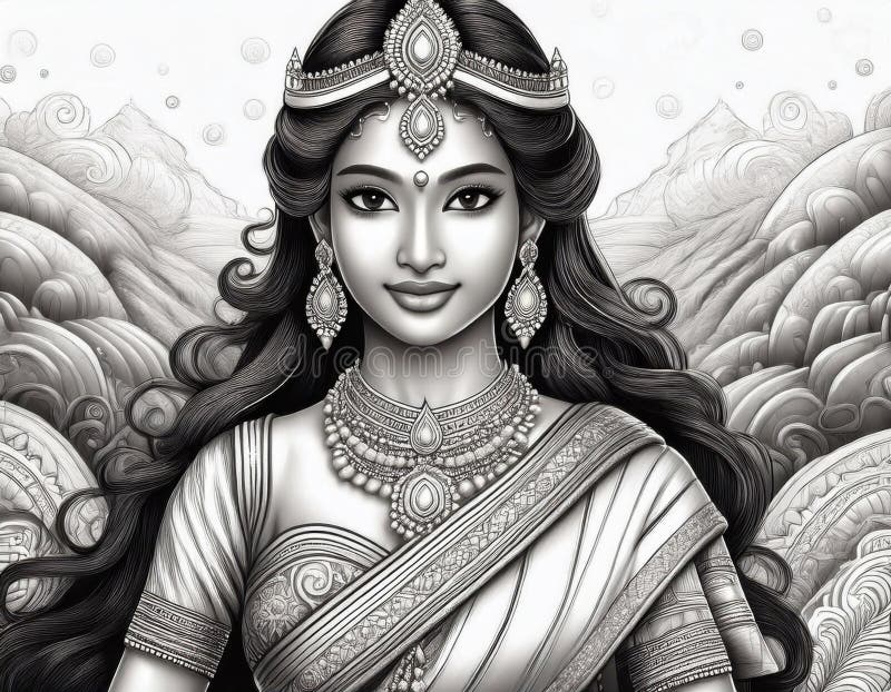 Black and White Drawing of a Princess Stock Illustration - Illustration ...