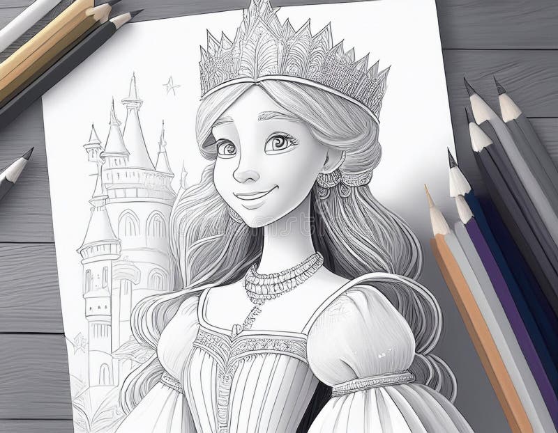 Black and White Drawing of a Princess Stock Illustration - Illustration ...