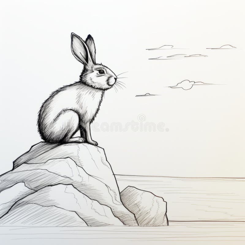 Highly Detailed Illustration of a Rabbit Sitting by the Sea Stock ...