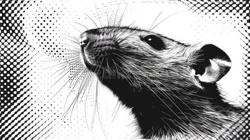 A Black and White Drawing of a Rat Looking Up, AI Stock Image - Image ...