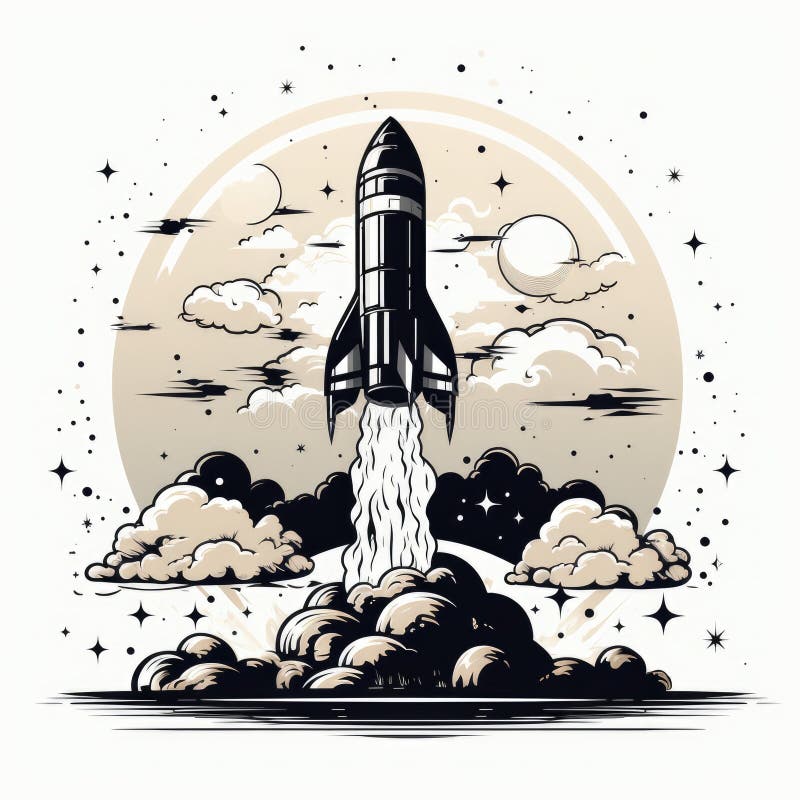 Rocket Taking Off into the Sky with Clouds Around it. Generative AI ...