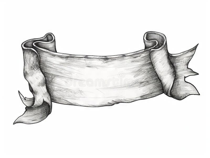 A Black and White Drawing of a Scroll Banner Stock Image - Image of ...