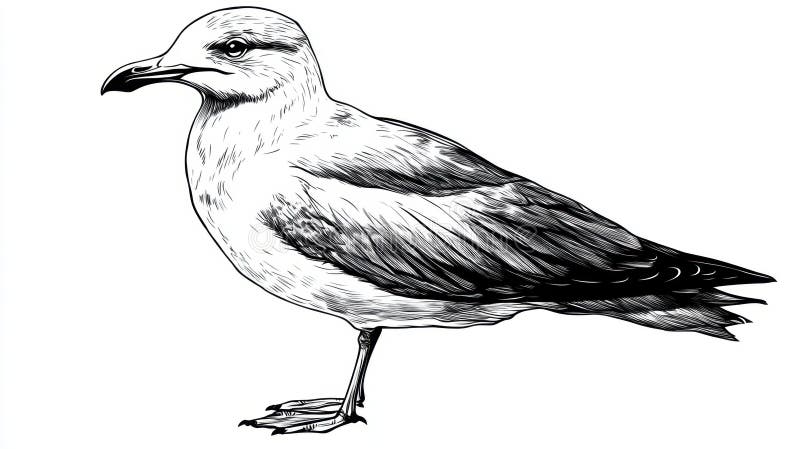A Black and White Drawing of a Seagull Stock Illustration ...