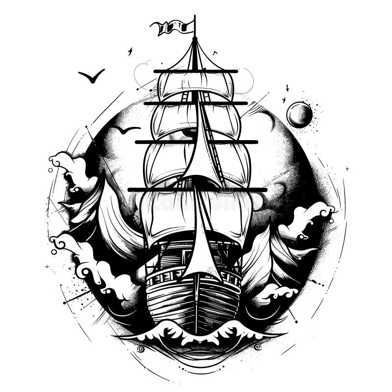 Ship Black White Drawing Stock Illustrations – 10,053 Ship Black White ...