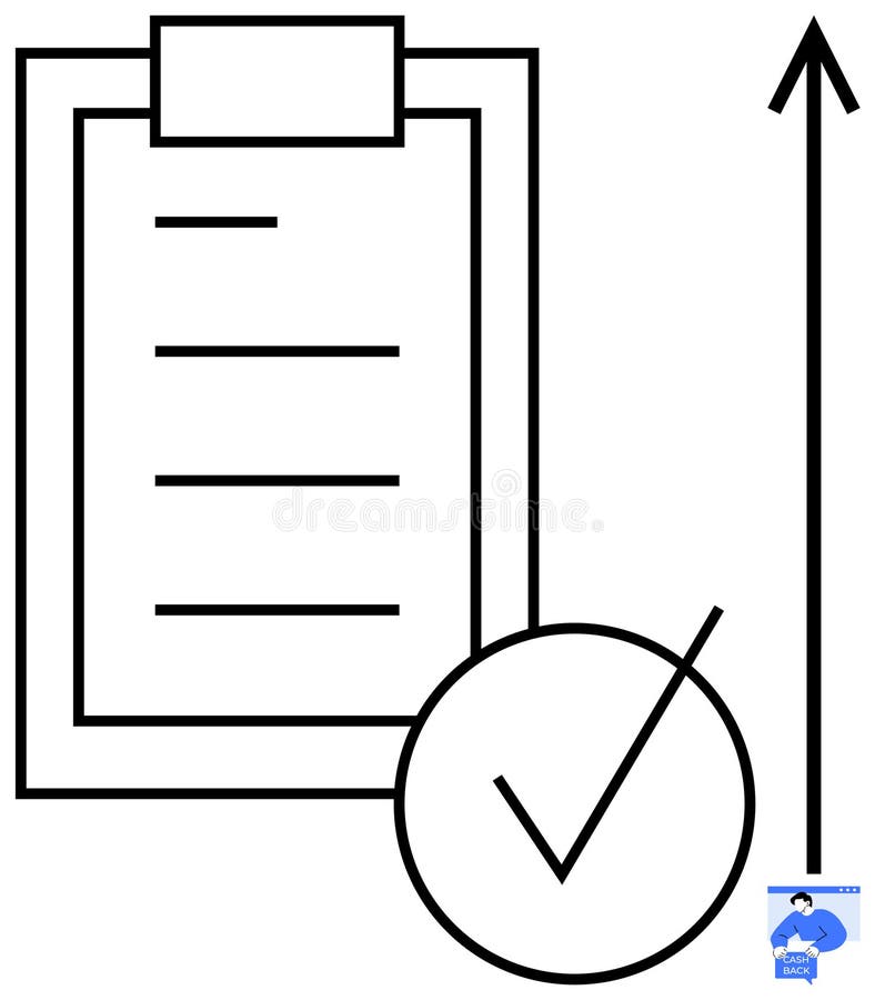 Simple Line Drawing of Clipboard with Checklist Encircled by Checkmark ...