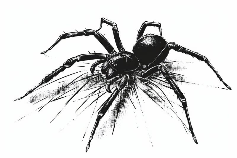 A Black and White Drawing of a Spider Stock Illustration - Illustration ...