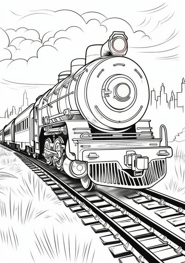 Black and White Drawing of a Steam Train Stock Image - Image of ...