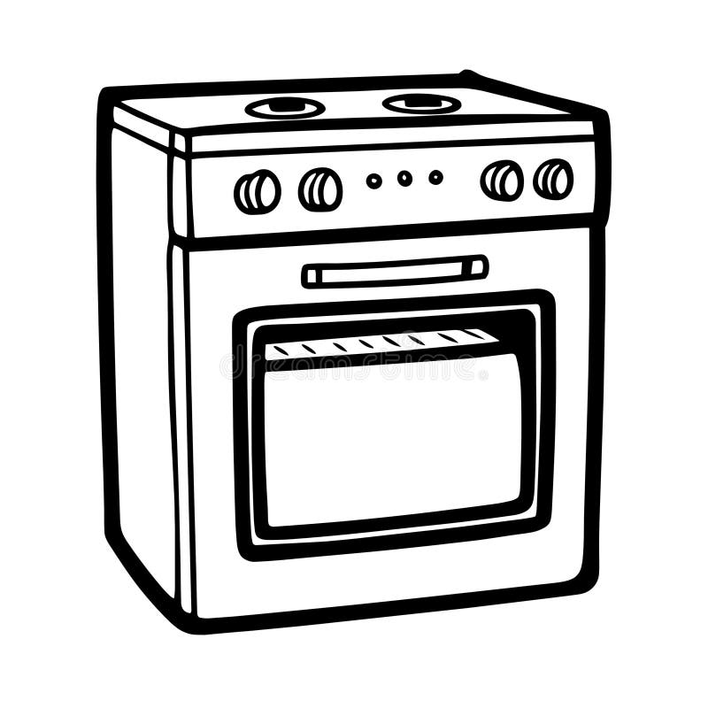 A Black and White Drawing of a Stove Stock Photo - Illustration of heat ...