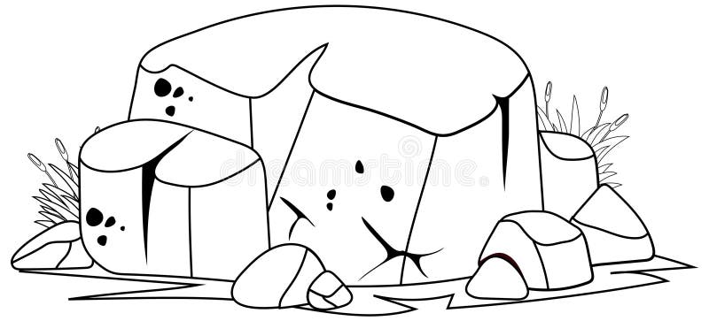 Outline of Stylized Rocks and Grass Stock Vector - Illustration of ...