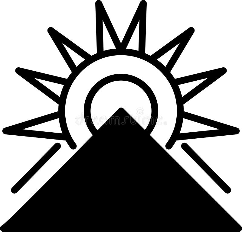 A Black and White Drawing of a Sun with a Triangle on Top of it Stock ...