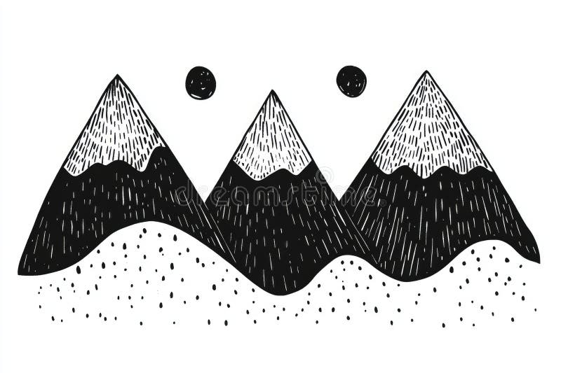 A Black and White Drawing of Three Mountains, Great for Use in ...