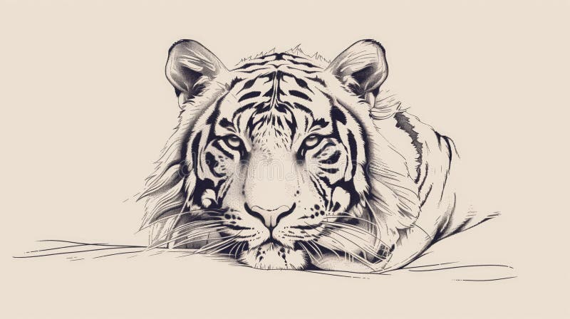 Black and White Drawing of a Tiger on Paper Stock Illustration ...
