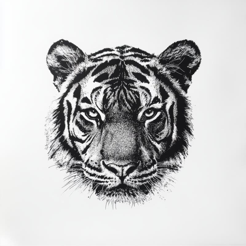 Black And White Tiger Face Drawing