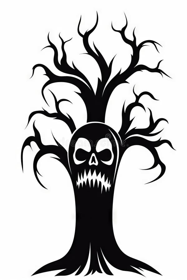 Black and White Drawing of Tree with Skull on it. Generative AI Stock ...