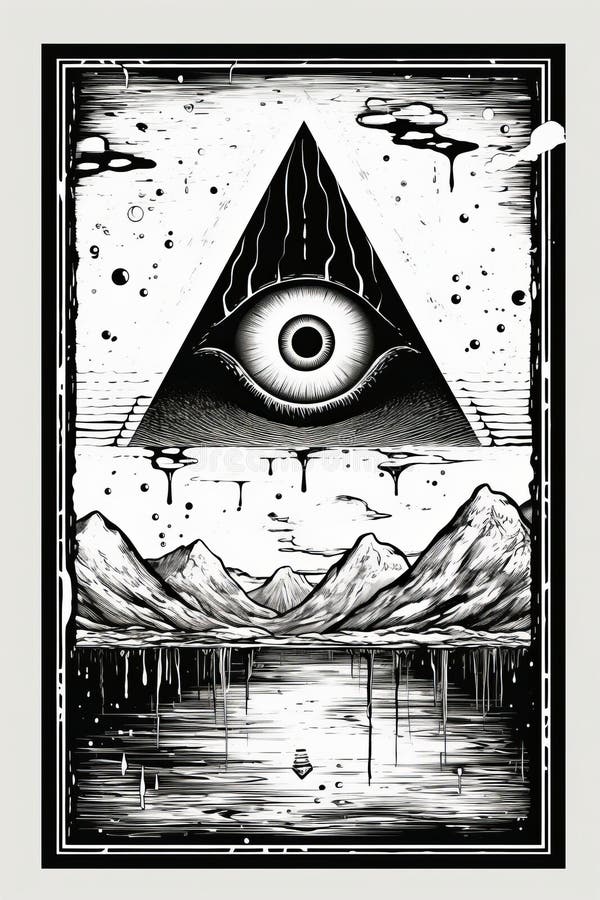 A Black and White Drawing of a Triangle with an Eye in the Middle Stock ...