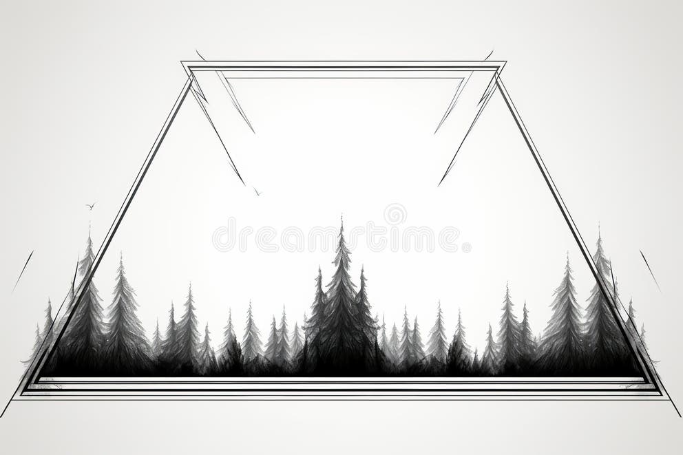 A Black and White Drawing of a Triangle with Trees in it Stock ...