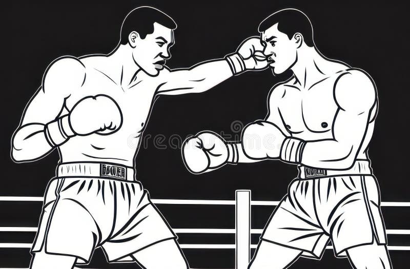 Black and White Drawing of Two Boxers at 1-11-2025 Stock Illustration ...