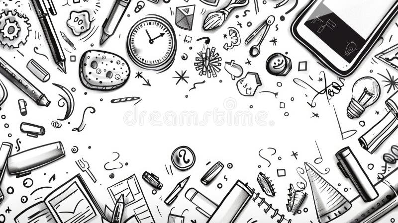 A Black and White Drawing of a Variety of Objects. Suitable for a Wide ...