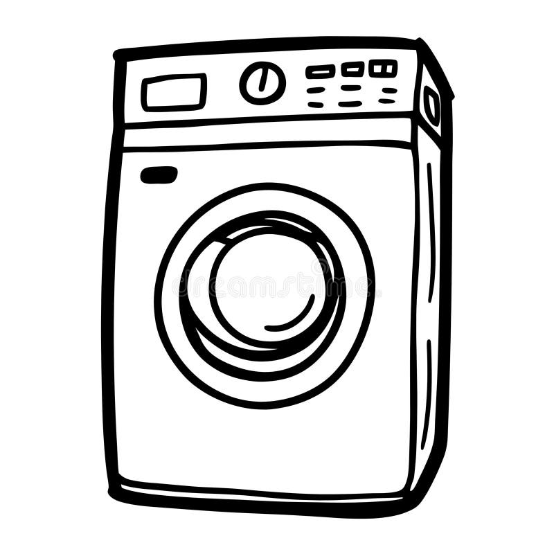 A Black and White Drawing of a Washing Machine Stock Illustration ...