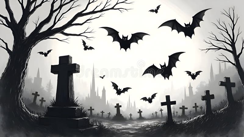 Black and White Drawn Illustration of Bats Flying Stock Illustration ...