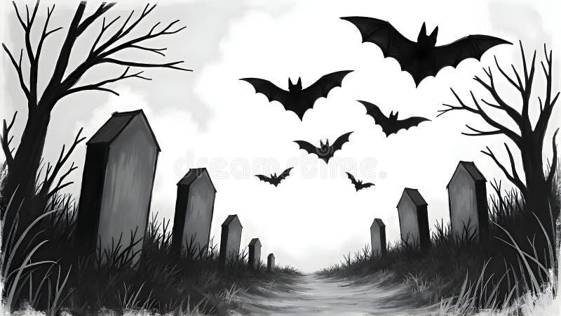 Black and White Drawn Illustration of Bats Flying Stock Illustration ...