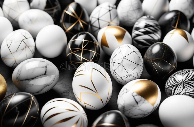 Black and White Easter Eggs with Geometric Patterns Stock Illustration ...
