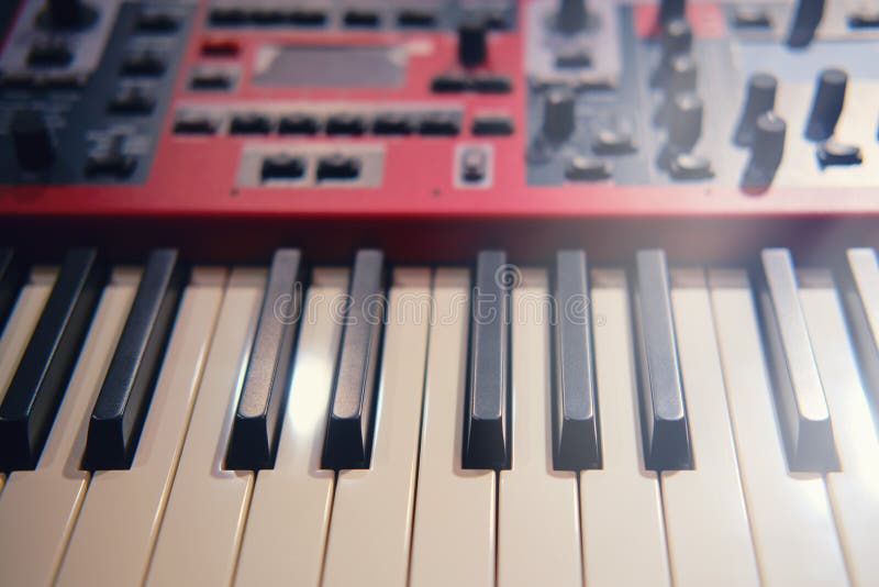 Black and White Electronic Piano Keys Red Modern Synthesizer with ...